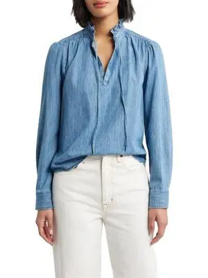 Caslon Ruffle Chambray Top - Medium Wash