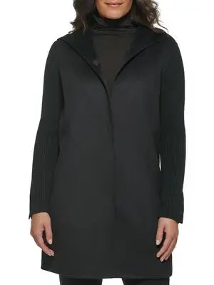 KENNETH COLE Double Face Wool-blend Hooded Coat - Black