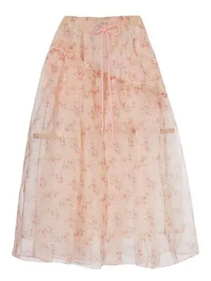 Simone Rocha Floral Tulle Midi Skirt - Pink