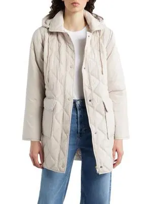 Bernardo Quilted Jacket With Removable Hood - Egg Shell