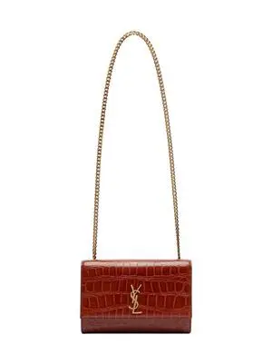 SAINT LAURENT Kate Small Croc-Effect Leather Shoulder Bag