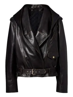 Alaïa Hooded Leather Biker Jacket - Brown