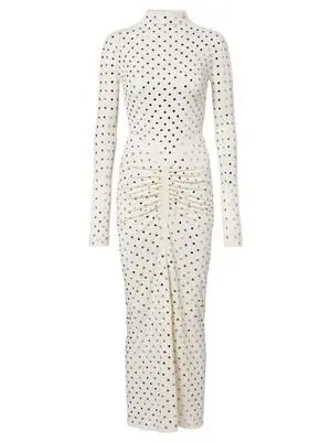 Alaïa Embellished Gathered Jersey Maxi Dress - White