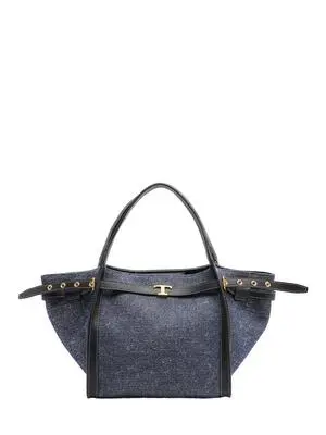 TOD'S Small Leather-trimmed Denim Tote Bag - Blue