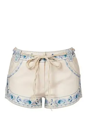 Zimmermann Wanderlust Belted Floral Linen Shorts - White