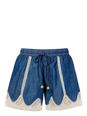 Zimmermann Awaken Lace-trimmed Denim Shorts - Blue