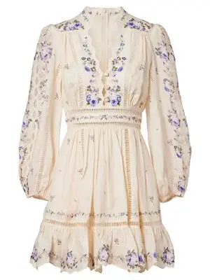 Zimmermann Patience Floral Linen Mini Dress - White