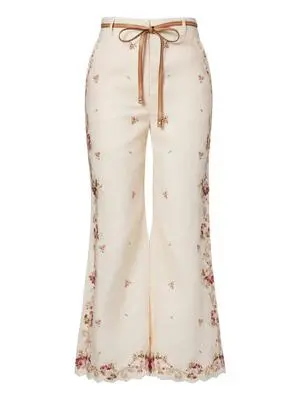 Zimmermann Patience Floral Linen Flared Pants - White