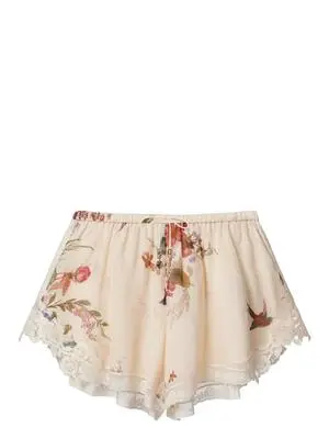 Zimmermann Patience Floral Cotton And Silk Shorts - White
