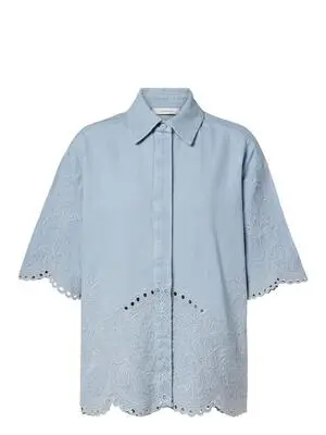 Zimmermann Daylight Broderie Anglaise Denim Shirt - Blue