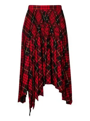 Alexander McQueen Pleated Tartan Midi Skirt - Red