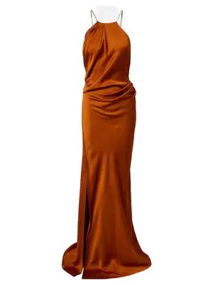 Victoria Beckham Draped Satin Gown - Brown