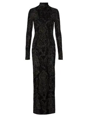 Roberto Cavalli Embroidered Velvet And Mesh Gown - Black