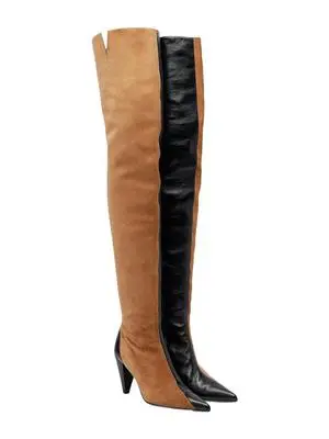 Khaite Harvey Leather And Suede Over-the-knee Boots - Brown