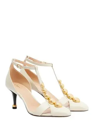 Chloé Cleia Embellished Leather Pumps - White