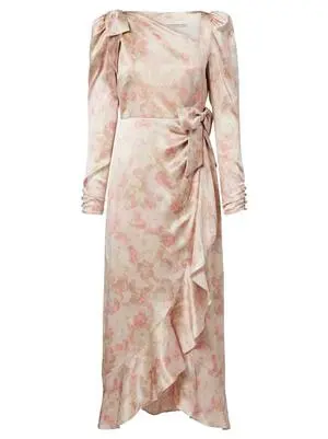 Alessandra Rich Bow-detail Floral Silk Satin Midi Dress - Pink