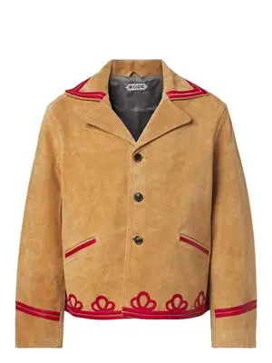 BODE Trefoil Leather-trimmed Suede Jacket - Beige