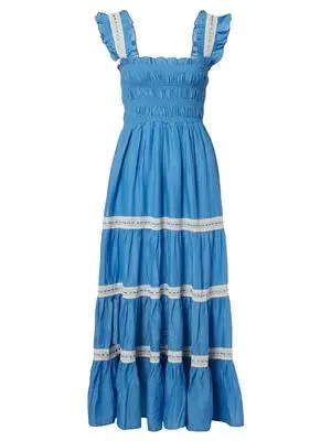 Rixo Aubrie Lace-trimmed Cotton Voile Midi Dress - Blue