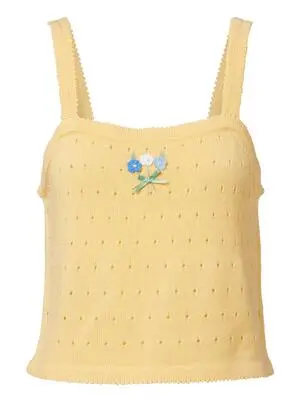 Rixo Perla Embroidered Wool Tank Top - Yellow