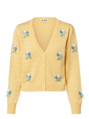 Rixo Merinda Embroidered Pointelle Wool Cardigan - Yellow