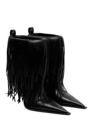 Balenciaga Avenue Fringe Leather Ankle Boots - Black