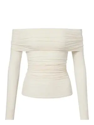 Wolford Draped Semi-sheer Off-shoulder Top - White
