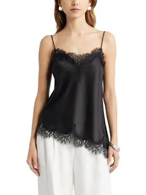 OPEN EDIT Lace Trim Satin Camisole - Black