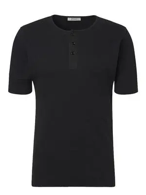 LEMAIRE Cotton And Linen Henley Shirt - Black