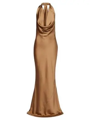 Norma Kamali Halterneck Satin Gown - Brown