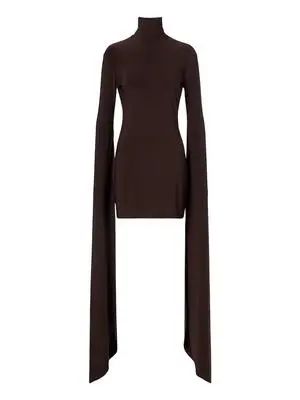 Norma Kamali Draped Turtleneck Mini Dress - Brown