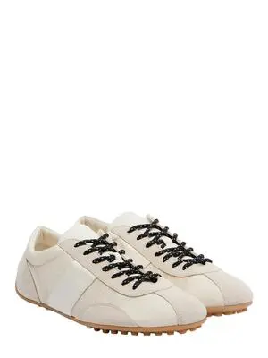 TOD'S Suede-Trimmed Satin Sneakers White