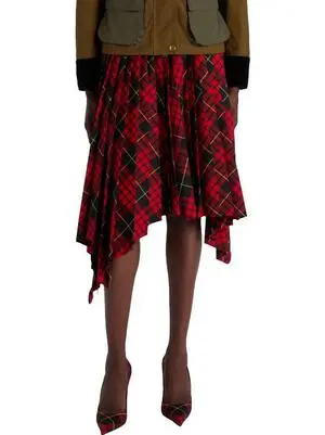 Alexander McQueen Tartan Pleated Midi Skirt - Bordeaux