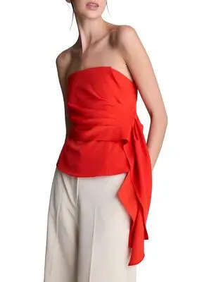 KENNETH COLE Pleated Strapless Top Lava Red