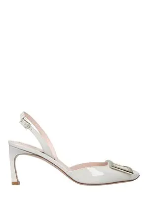 ROGER VIVIER Patent Leather Trompette Slingback Pumps 70 - White