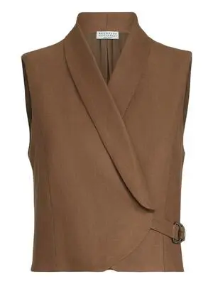 Brunello Cucinelli Linen Shawl-lapel Waistcoat - Brown