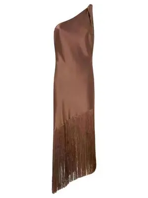 Pinko One-shoulder Fringed Dress - Brown