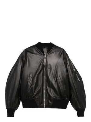 Attico Leather Bomber Jacket - Black