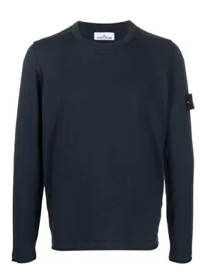Stone Island Crew Neck Sweater With Logo - Blue