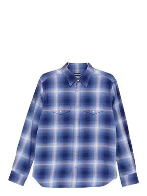 TOM FORD Cotton Checked Shirt - Blue