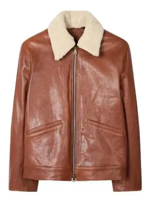 Paul Smith Leather Jacket With Detachable Collar - Brown