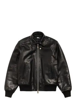 StÜssy Leather Flight Jacket - Black