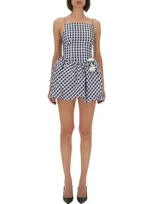 SELF-PORTRAIT Gingham Mini Dress - Blue