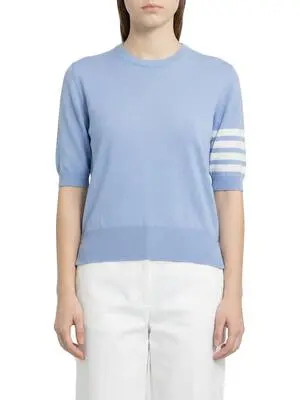 Thom Browne Crew Neck Sweater With Striped Sleeves - Gnawed Blue