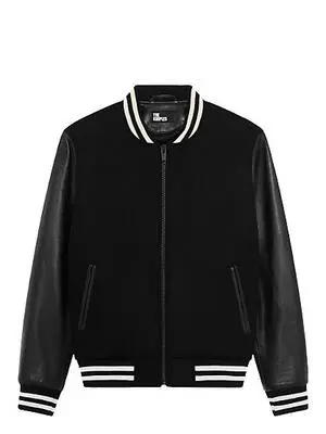 The Kooples Varsity Leather-sleeve Wool-blend Jacket - Black