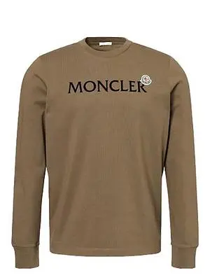 Moncler Velvet-branding Long-sleeves Cotton-jersey T-shirt - Medium Green
