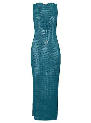 Monday Swimwear Monte Carlo Plunge-neck Crochet Maxi Dress - Evergreen Lace Crochet
