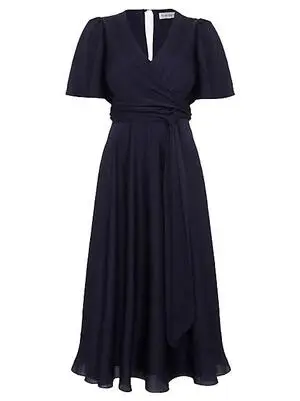 PHASE EIGHT Petite Abbie Wrap-front Woven Midi Dress - Navy