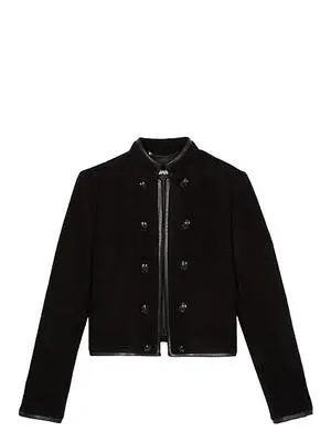 The Kooples Wool Jacket With Leather Trims - Black