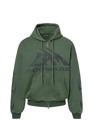 GODMADE Brand-print Washed Cotton-jersey Hoodie - Khaki