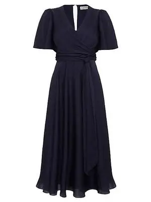 PHASE EIGHT Abbie Wrap-front Woven Midi Dress - Navy